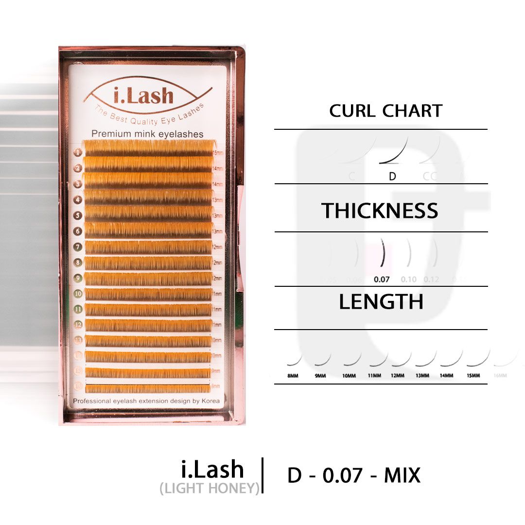 مژه اکستنشن 16 ردیفه آی لش iLash Light Honey D 0.07 Mix - فروشگاه رونا